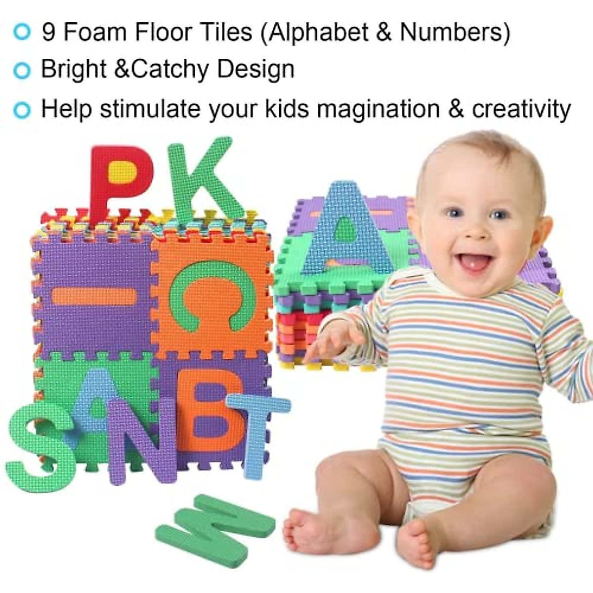Kangler Kids Foam Puzzle Play Mat (36-Piece Set) 5.9inch x 5.9inch Interlocking EVA Floor Tiles with Alphabet and Numbers