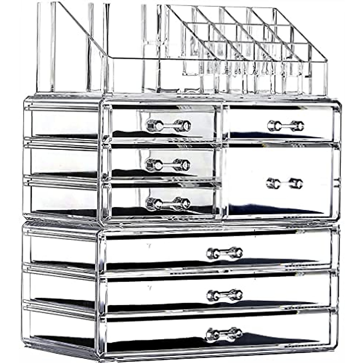 Cq acrylic Clear Makeup Organizer And Storage Stackable Large Skin Care Cosmetic Display Case With 8 Drawers Make up Stands For Jewelry Hair Accessories Beauty Skincare Product Organizing,Set of 3