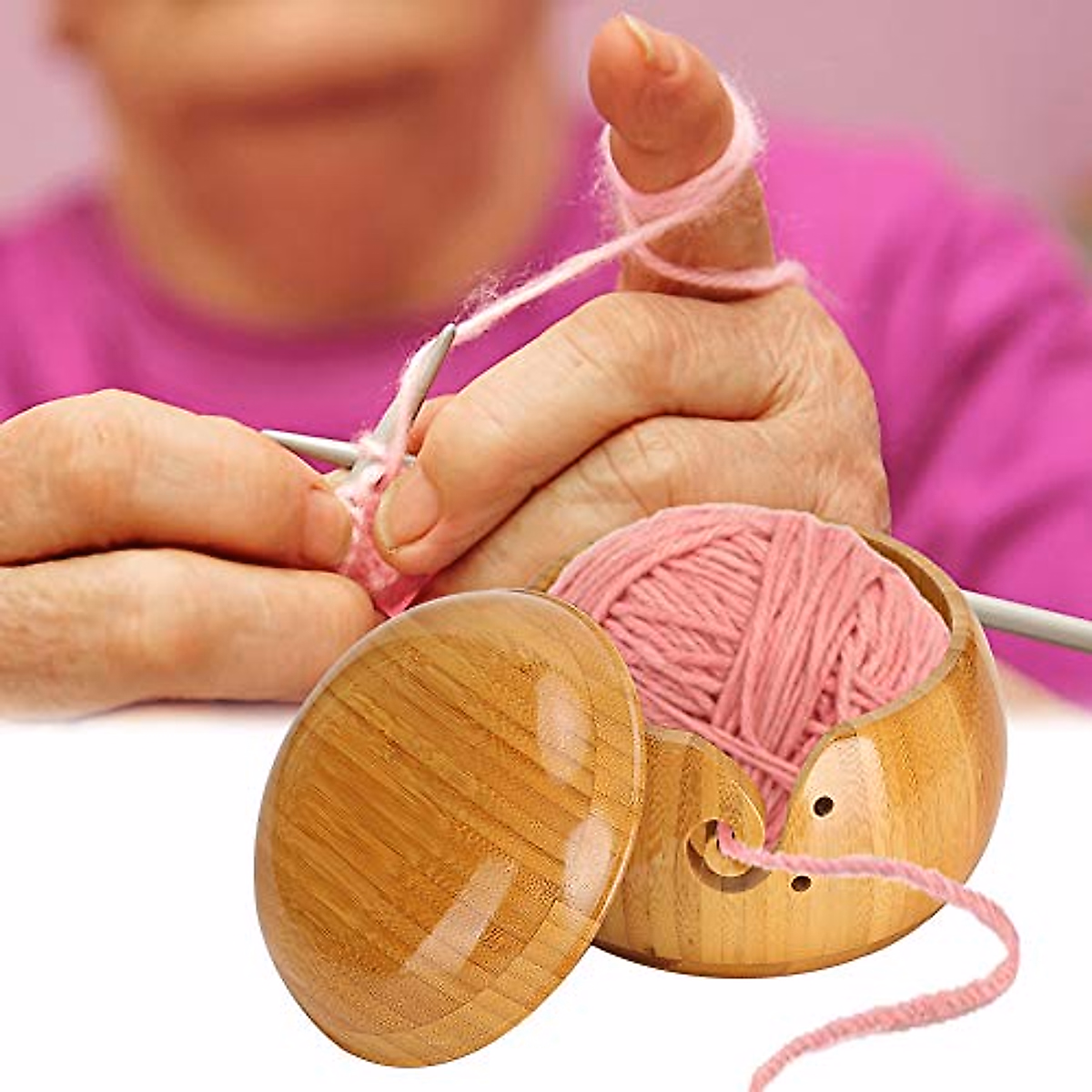 Liyeehao 6 Inch Yarn Storage Bowl, Circular Yarn Bowl, Decorative Manual Crafted Wooden for Knitting for Crochet
