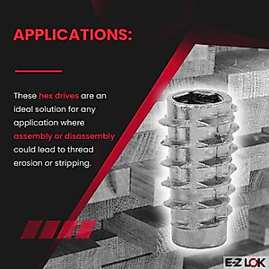 E-Z LOK Knife Threaded Insert for Soft Wood, Zinc Hex-Flush Thread Inserts 1/4-20 Internal Threads, 0.789" Length Pack of 50