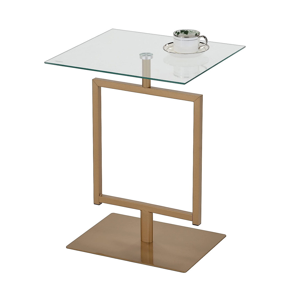 KB Designs - Modern Glass Top Accent Pedestal End Table, Gold Base