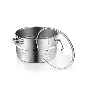 Cooks Standard Canning Juice Steamer Extractor Fruit Vegetables for Making Jelly, Sauces, 11-Quart Stainless Steel Multipot with Glass Lid, Clamp, 2-Pcs Hose