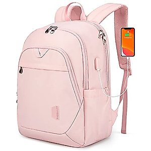 BAGSMART Laptop Backpack for Men College Backpacks 15.6'' Notebook Work Travel Backpack for Men (15.6 inches, pink)