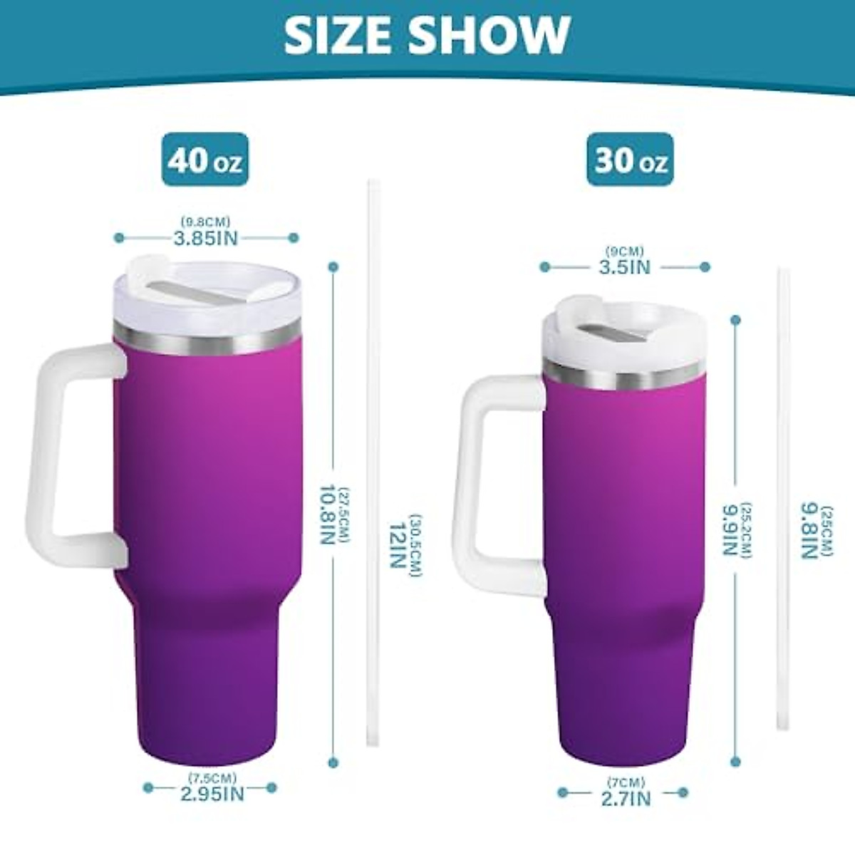 ODAWA Gradient Purple Tumbler Cup with Straw and Lid Travel Mug 40 Oz Stainless Steel Water Bottle