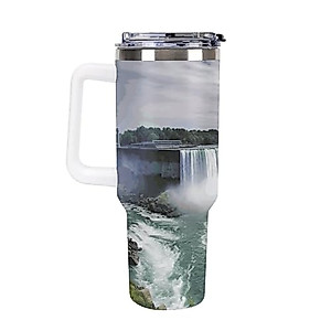 LLUTSNTH 40 Oz Vacuum Tumbler with White Handle Leakproof Insulated Tumbler Niagara Falls Stainless Steel Travel Mug with Lid And Straw Coffee Cup Cute Water Bottles Cup Holder Friendly