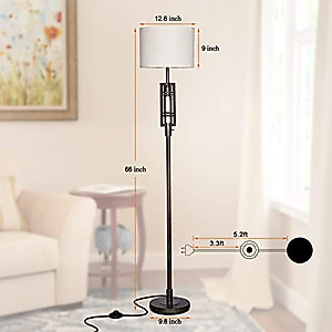 SURAIELEC Farmhouse Floor Lamp with LED Nightlight Bulb, Rustic Tall Lamps for Living Room, Traditional Standing Lamps for Bedroom, Beige Linen Drum Shade, Oil Rubbed Bronze Finish, Foot Switch