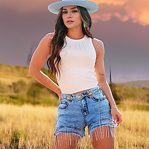 VONMELLI Western Belts for Woman Cowgirl Boho Concho Chain Waist Belt for Country Concert Dresses Jeans Silver-Shiny M