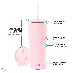 Simple Modern Insulated Tumbler with Lid and Straw | Iced Coffee Cup Reusable Stainless Steel Water Bottle Travel Mug | Gifts for Women Men Her Him | Classic Collection | 24oz | Blush