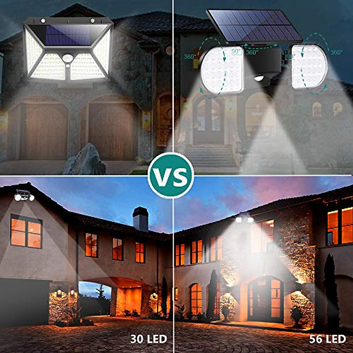 Bebrant Solar Lights Outdoor, 56 LED Motion Sensor Security Lights IP65 Waterproof Solar Flood Lights 360° Adjustable Double-Head Spotlights for Front Door Garden Yard Patio (2 Pack)…