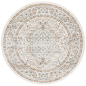 SAFAVIEH Isabella Collection Area Rug - 6'7" Round, Cream & Beige, Oriental Design, Non-Shedding & Easy Care, Ideal for High Traffic Areas in Living Room, Bedroom (ISA916B)
