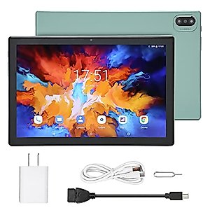SHYEKYO Tablet PC, 4G LTE 5G WiFi 8MP 20MP Camera 10.1 Inch IPS Office Tablet 8GB RAM 128GB ROM US Plug 100‑240V for Travel (Green)