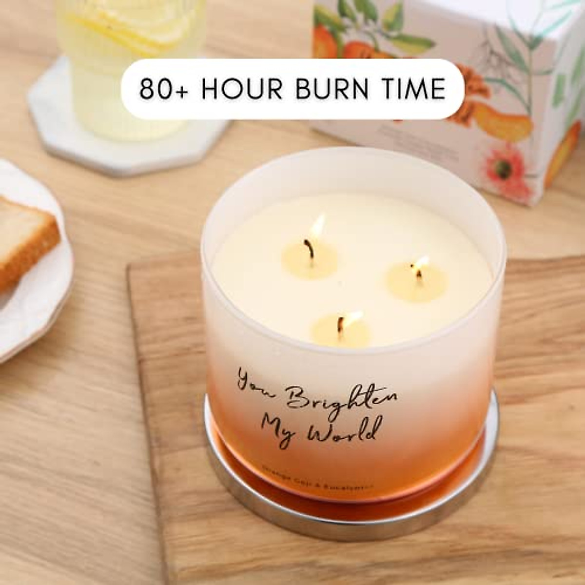 Orange Goji Eucalyptus Scented Candle 3 Wick | Aromatherapy Stress Relief Eucalyptus Energy Candle | Highly Scented Soy Candles Clean Burn 15.8 oz | You Brighten My World Candle Gifts for Men & Women