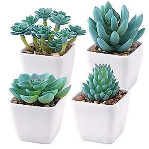 CQURE Succulents Plants Artificial, Set of 4 Mini Artificial Succulents Desk Plant Faux Succulents in Pots Fake Succulents Plant Decor Plastic