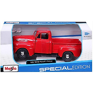 Maisto 1:25 Scale 1948 Ford F-1 Pickup Diecast Truck Vehicle, Colors May Vary [Grey/Blue]