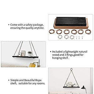 Hoofaway Hanging Shelves Wall Mounted Wood Shelves Lightweight and Durable Farmhouse Rope Shelves for Living Room Bedroom Bathroom Kitchen Black 3PCS