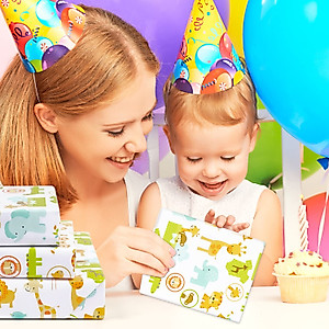 Gift Wrapping Paper for Baby Boys Girls Infant Kids, 6 Sheets Forest Animals Lion Giraffe Elephant Monkey Crocodile Wrapping Paper Sheet, 20 x 30 Inch Gift Paper for Baby Shower Birthday Kindergarten