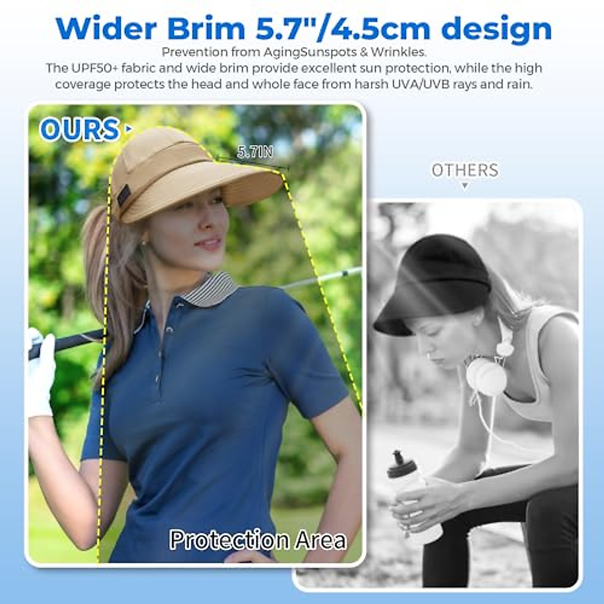 Sukeen Cooling Visor Cap for Women&Men, 2 in 1 Zip-Off Sun Hat with UV Protection for Outdoor Sports Golf Travel Tennis Beach Beige