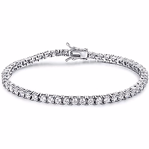 GMESME 18K White Gold Plated Cubic Zirconia Classic Tennis Bracelet 7.5 Inch
