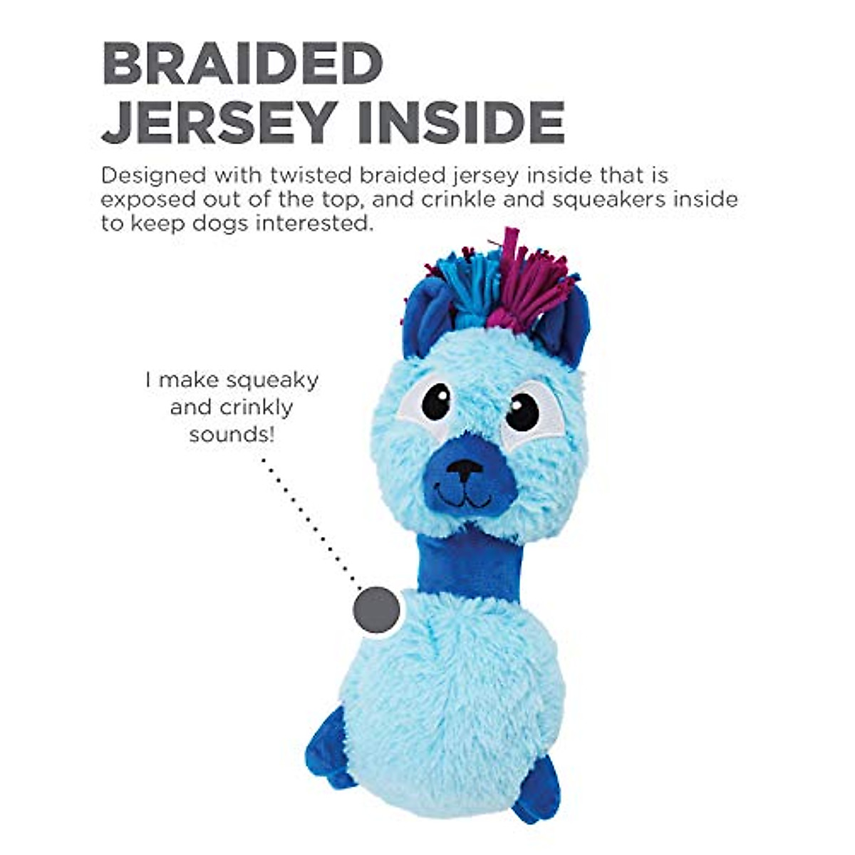 Outward Hound Braidy Budz Blue Llama Dog Toy - Cozy Plush Outside with Twisted Braided Jersey Inside, Small