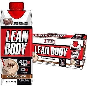 Lean Body Ready-to-Drink Chocolate Protein Shake, 40g Protein, Whey Blend, 0 Sugar, Gluten Free, 22 Vitamins & Minerals, LABRADA, 17 Fl Oz (Pack of 12)