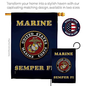 US MILITARY United State Marine Corps USMC Semper Double-Sided Lawn Decoration Gift House Garden Yard Banner Fi Flag American Military Veteran, 12" x 18.5 Made in USA
