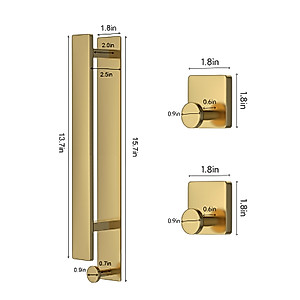 Towel Bars 304 Stainless Steel Towel Holder Self Adhesive Towel Rod with 2-Pieces Hook for Kitchen and Bathroom Accessory Kit-No Drilling (Gold, 15.5 INches)