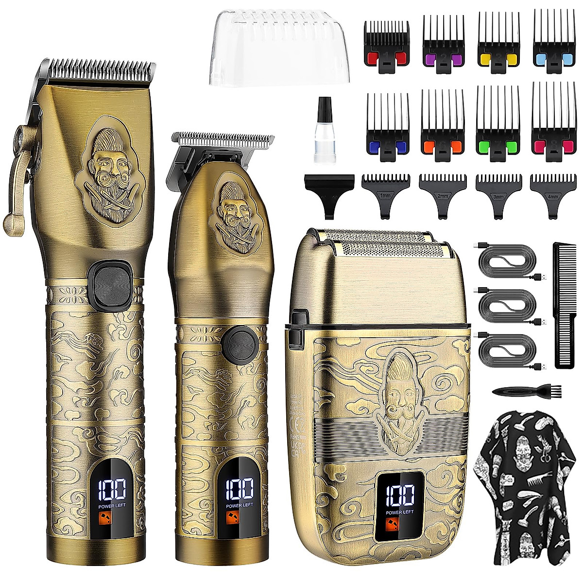 AMULISS Professional Hair Clippers Trimmer & Electric Foil Shavers Set Beard Trimmer for Men Cordless T-Blade Hair Trimmer Electric Razor, Men's Beard Grooming Kit
