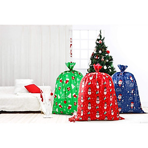 CCINEE 3 PCS Christmas Giant Gift Bags Santa Claus Christmas Sacks for Kids Gift Wrapping Bags(36"x44") with Name Tag Card and String