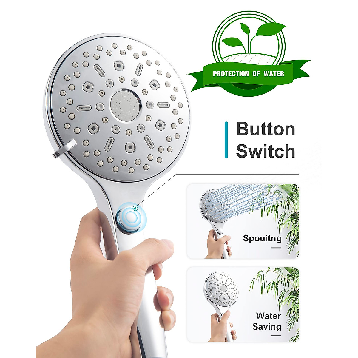 Shower Head-12 Functions High Pressure Handheld Showerhead with 96" Extra Long Hose for Pets Dog Bath, SR RUN RISE Detachable Water Saver Hand Shower Wand with Switch Button (Polished Chrome)