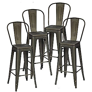 RELAX4LIFE Metal Dining Chairs Set of 4 Indoor &Outdoor Bar Chiars Set with Detachable Backrest for Kitchen, Dining Room, Restaurant Industrial Stackable Bistro Bar Stools Chairs Set (46", Gun Color)