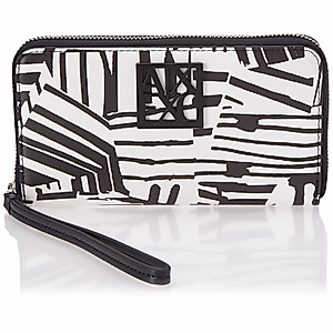 A|X Armani Exchange Women's Logo Zip Around Wallet Wristlet, White/Black, OS