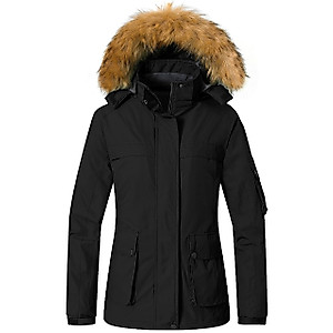 wantdo Women's Mountain Skiing Jacket Outdoors Snowboarding Outerwear Black 2XL