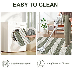 OJIA Green and White Striped Rug 24"x51" Washable Front Door Mat Hand Woven Entry Rug Cotton Indoor Outdoor Rug Small Checkered Rugs for Front Porch Kitchen Entryway Patio Bathroom