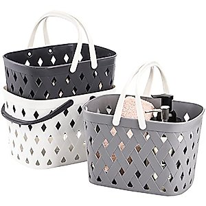Hacaroa 3 Pack Portable Shower Caddy with Handles, Plastic Tote Storage Basket Toiletry Organizer Bin for Holding Soap, Shampoo, Cosmetics, Bathroom, College Dorm, Kitchen, Camp, Gym, 3 Colors