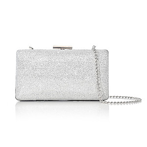 Evening Clutch Bag with Sparkling Glitter for Formal Wedding Graduation Party Elegant Crossbody Shoulder Handbag (Silver)