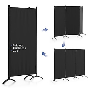 Morngardo Room Divider Folding Privacy Screens 3 Panel Partitions Dividers Portable Separating for Home Office Bedroom Dorm Decor (Black)