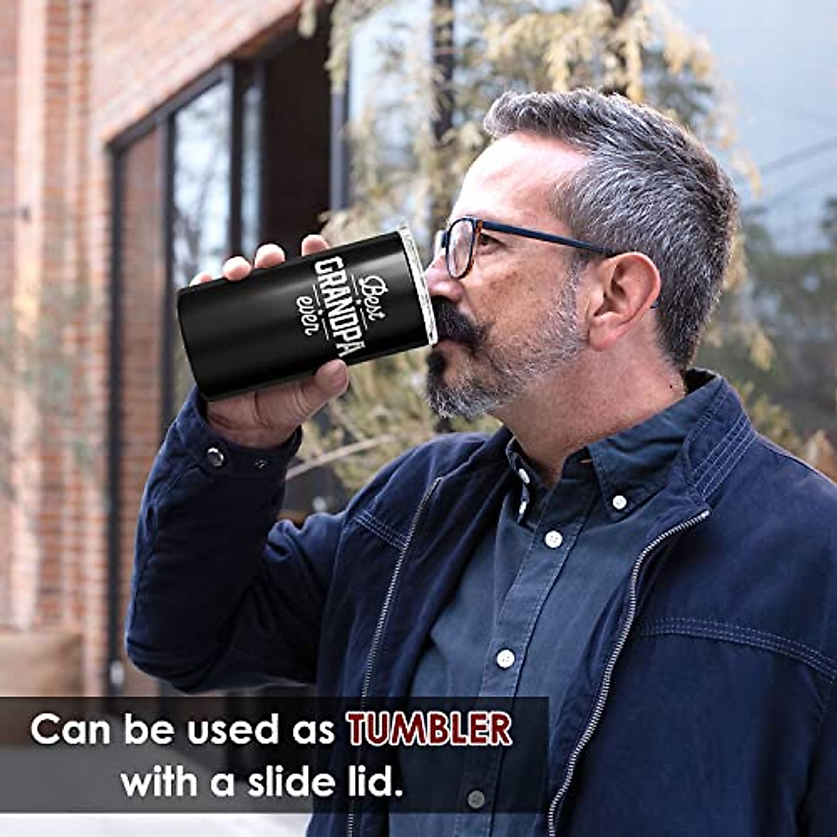 SANDJEST 4-in-1 Grandpa Tumbler Gifts for Papa from Grandkids - 12oz Best Grandpa Ever Can Cooler Tumblers Cup - Stainless Steel Insulated Cans Coozie Christmas, Birthday, Father's Day Gift for Papas