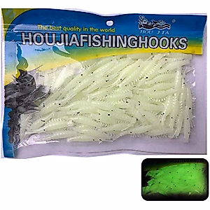 100Pcs 4.8cm Soft Fishing Lure Baits, Luminous Shrimp Fishing Lure, Shad Baits Worm Glow, Simulated Scented Micro Bait for Bass Trout Crappie, Freshwater Saltwater Fishing, Fishing Gears Accessories