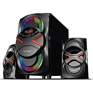 Boytone BT-626F, 2.1 Bluetooth Powerful Home Audio Speaker System, with FM Radio, SD Slot, USB Ports, Digital Playback, 54 Watts, Disco Lights, Remote Control, for Smartphone, Tablet. 110/220V