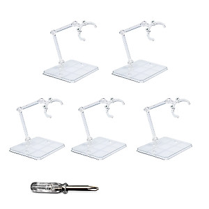 POMER Action Figure Stand, 5 Pcs Transparent Assembly Action Figure Display Holder Base Model Support Stand Compatible with 6" HG/RG/SD Gundam 1/144 Toy with Screwdriver