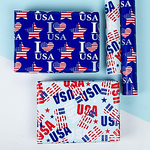 WRAPAHOLIC Wrapping Paper Sheet - Memorial Day, 4th of July Design for Birthday, Holiday, Wedding, Baby Shower - 1 Roll Contains 6 Sheets - 17.5 inch X 39.3 inch Per Sheet