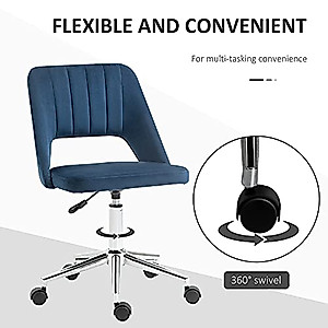 Vinsetto Modern Mid Back Office Chair with Velvet Fabric, Swivel Computer Armless Desk Chair with Hollow Back Design for Home Office, Blue