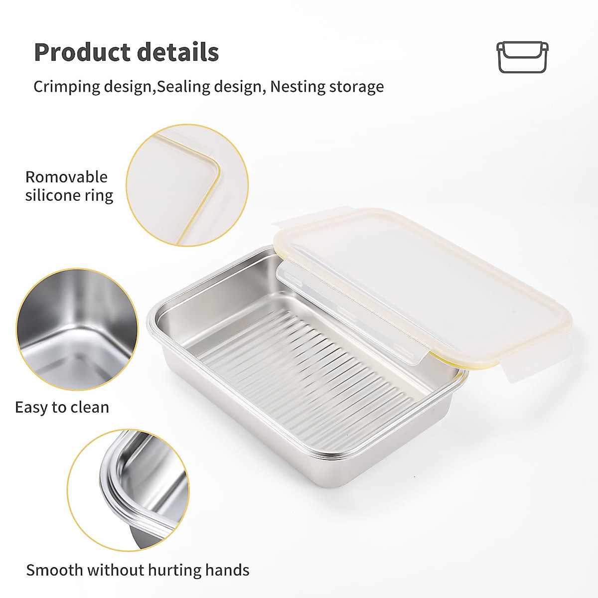 GEEJA 18/8 Stainless Steel Food Storage Containers, Meal Prep Lunch Box, Baking Pan, Stackable Bento Box, Metal Set of 3 (1PC 84oz + 2PC 21oz)