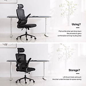 BRTHORY Office Chair Height-Adjustable Ergonomic Desk Chair with Lumbar Support, Breathable Mesh Computer Chair High Back Swivel Task Chair with Adjustable Headrest and Flip-up Armrests - Black