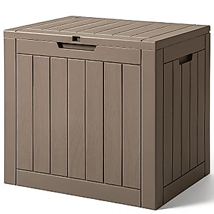 Flamaker 32 Gallon Deck Box Outdoor Waterproof Resin Storage Box with Lockable Lid Indoor Storage Bin for Patio Cushions, Toys (Brown)