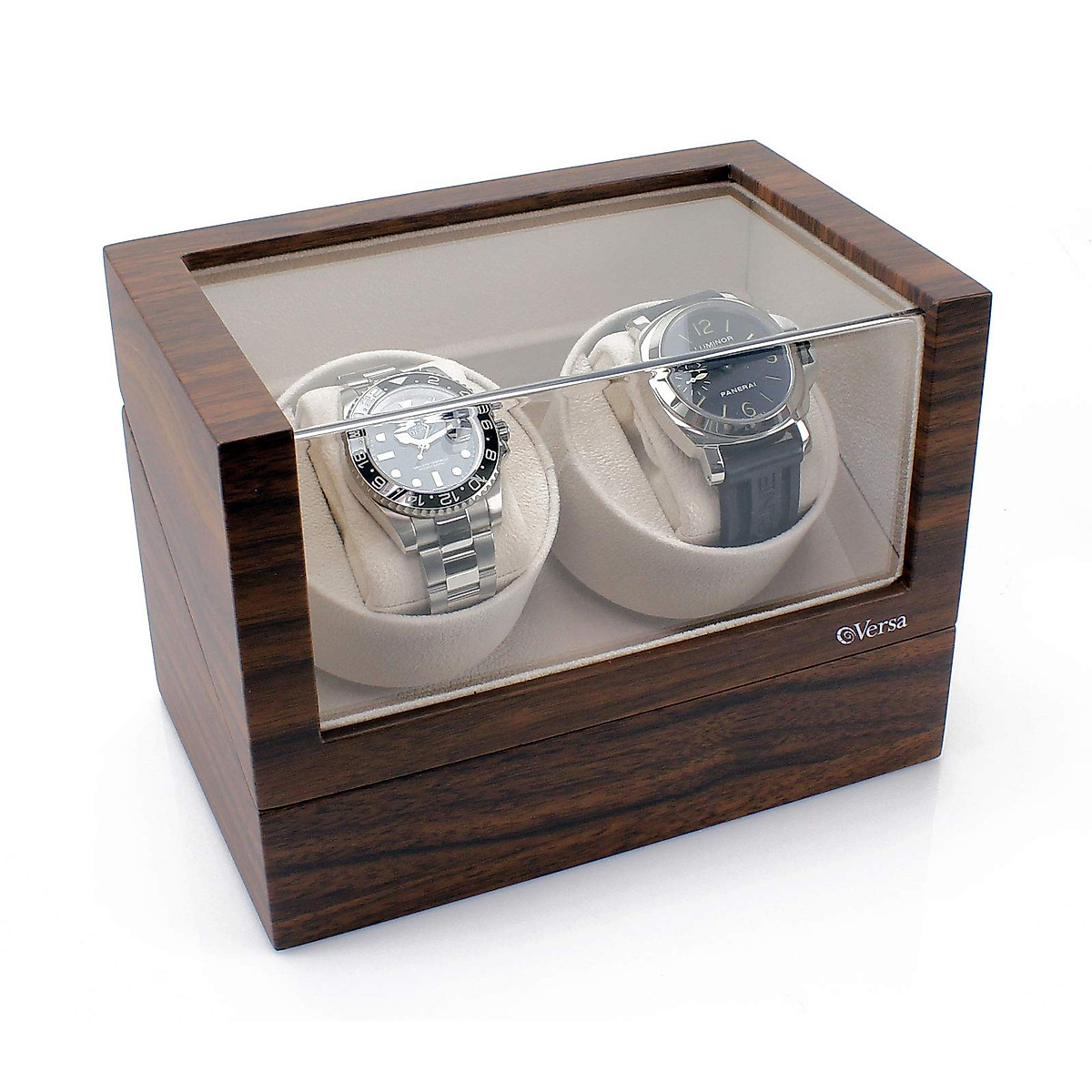 Versa Automatic Double Watch Winder in Walnut - Ultra Quiet Japanese Motor - Velvet Soft Adjustable Watch Pillow - 12 Different Settings Elite Automatic Watch Winder for Rolex - US Based Company