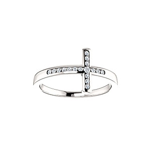 FB Jewels 14k White Gold 1/10 CTW Diamond Sideways Cross Ring