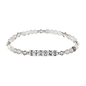 INSPIRED VOICES Inspirational Bracelets for Women - Motivational Bracelets, Inspirational Jewelry, Beaded Stretch Bracelets and Encouragement Gifts for Women (STRONG/Silver Plated/Grey)