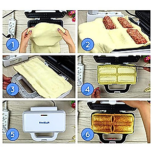 Sausage Roll Maker by StarBlue with FREE Recipe ebook – Make 4 Quick and Delicious Breakfast Sausage Rolls and Snacks in Minutes AC120V 60Hz 850W