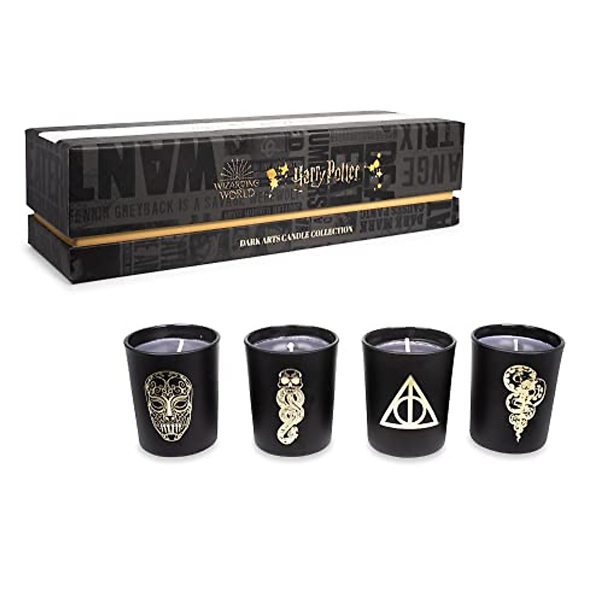 Harry Potter Dark Arts Scented Soy Wax Candle Collection, Set of 4 with Unique Fragrances | 20-Hour Burn Time | Home Decor Housewarming Essentials, Wizarding World Hogwarts Gifts and Collectibles